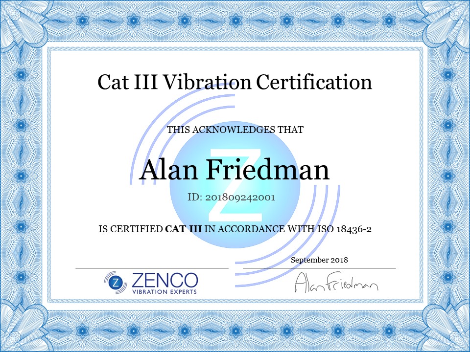 Category 3 Vibration Certification - Zenco